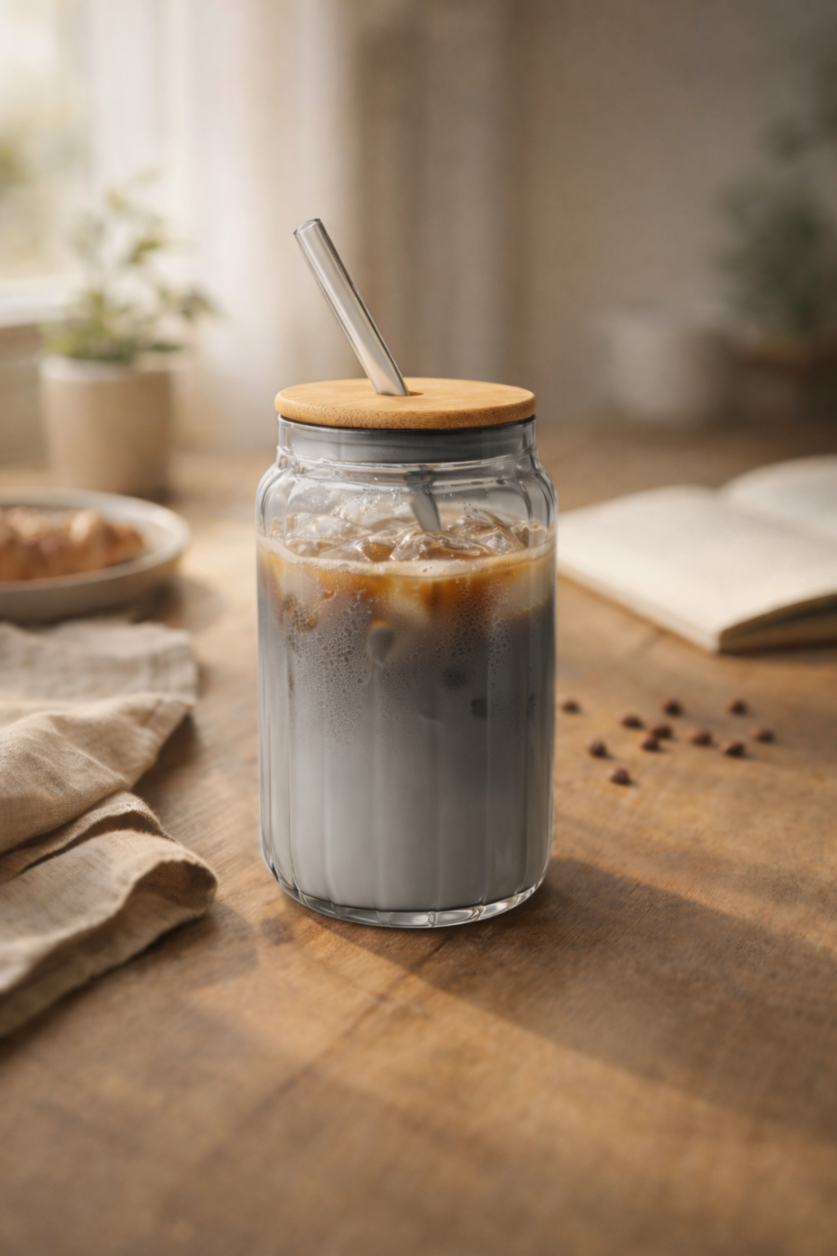 Aldo Glass Tumbler with Wooden Lid & Glass Straw Set of 2 (540ml ...